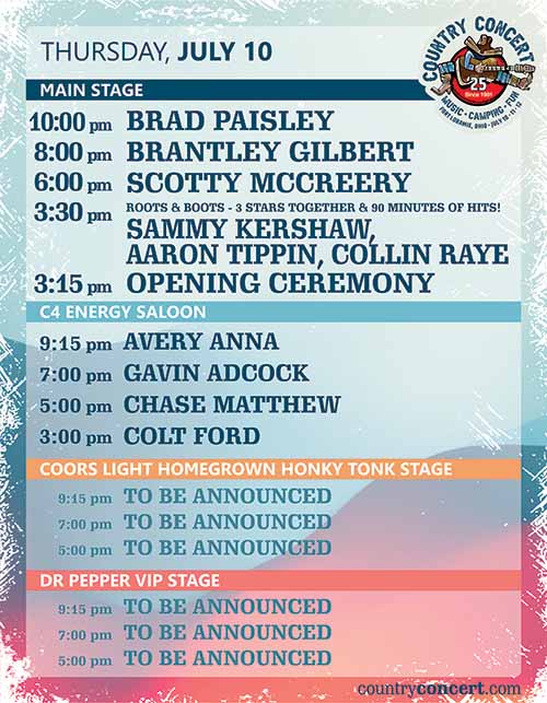 Country Concert Schedule